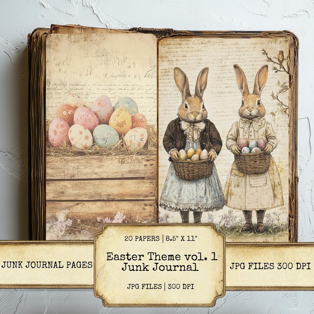 Easter Theme Junk Journal Pages Set of 20 Printable 300 DPI Digital ...