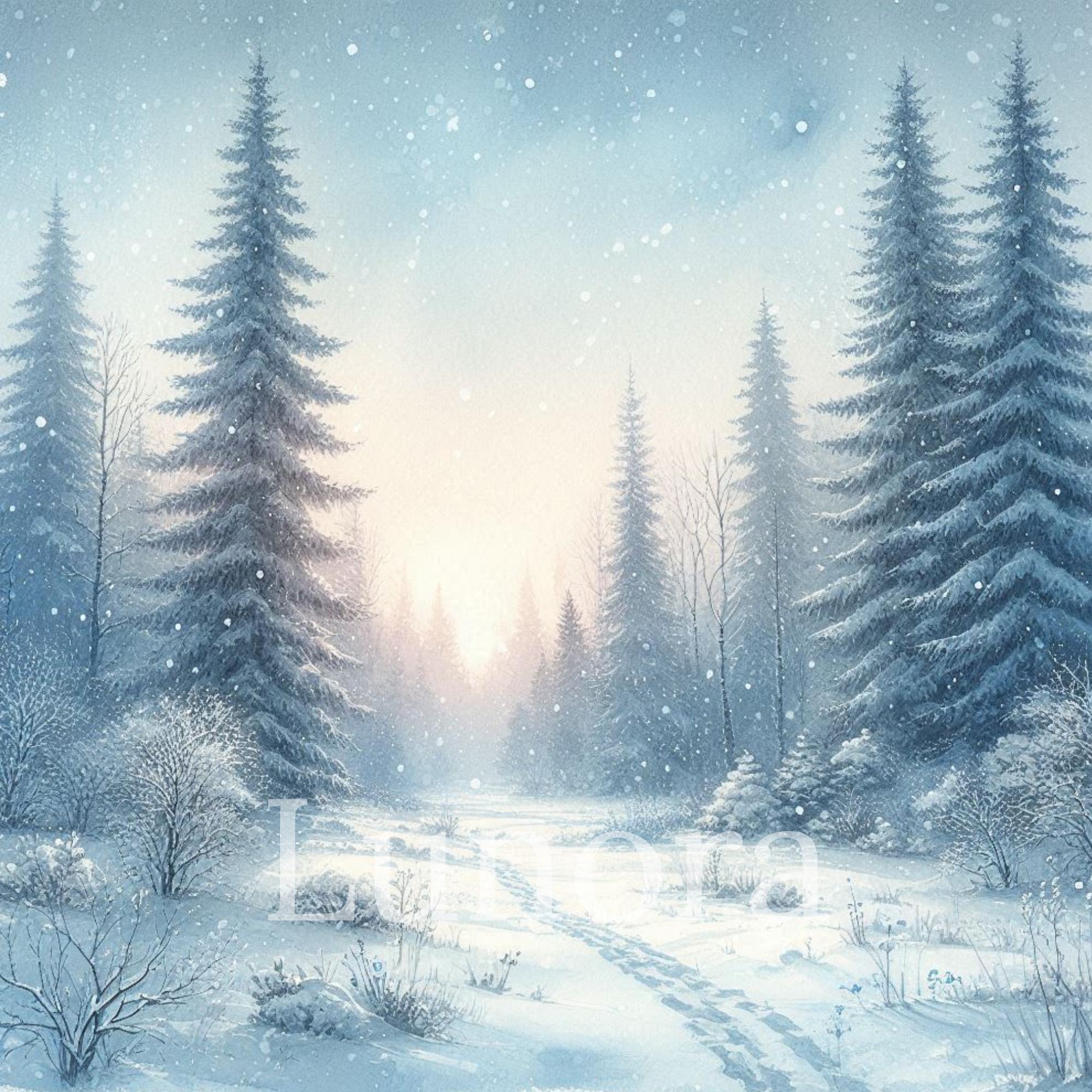 Watercolor Winter Snow Digital Paper Snowy Forest Background Fantasy ...