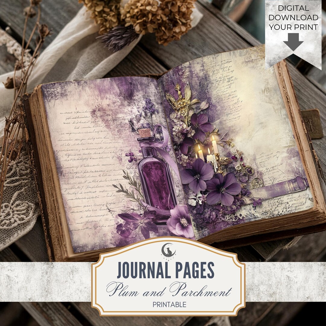 Plum Parchment Purple Junk Journal Pages Printable Set Soft Grunge ...