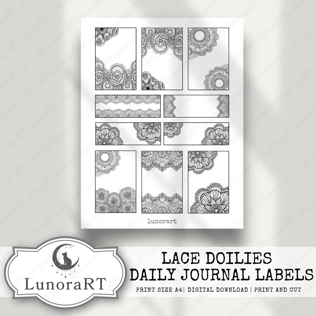 Doily Lace Printable Daily Journal Labels Rustic Ephemera Frames for ...