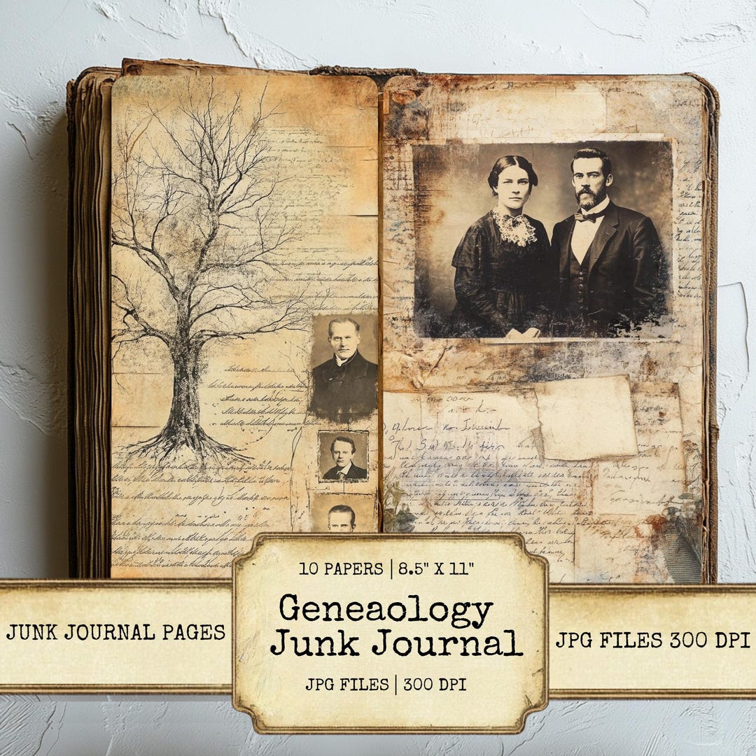 Retro Genealogy Junk Journal Pages Set of 10 Printable 300 DPI Ancestry ...
