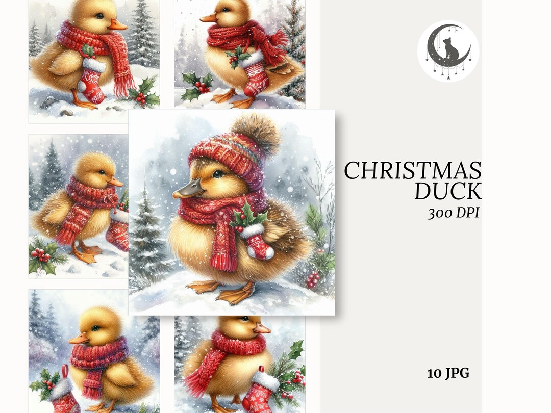 Christmas Duckling Watercolor Clipart JPG, Cute Winter Duck Digital ...