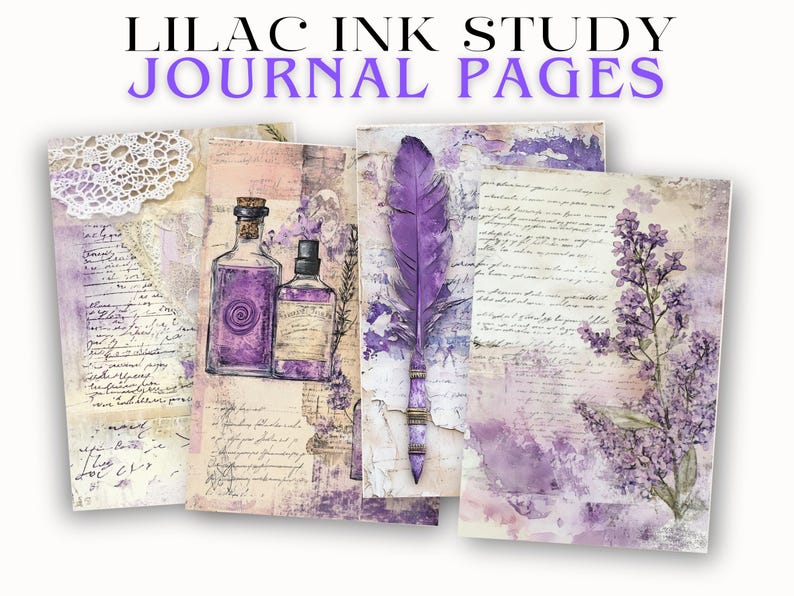 Lilac Ink Study Junk Journal Pages Printable Set Soft Grunge Ephemera ...