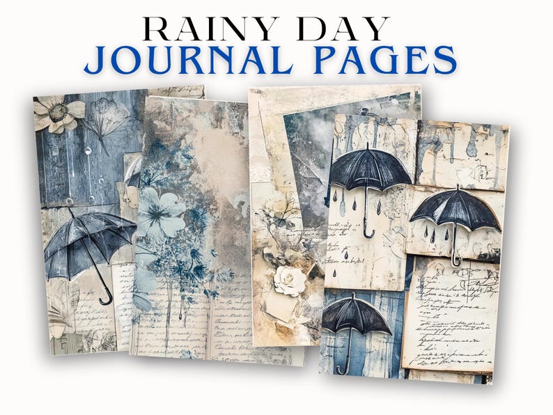 Rainy Day Junk Journal Pages Set of 10 Printable 300 DPI Digital Papers ...