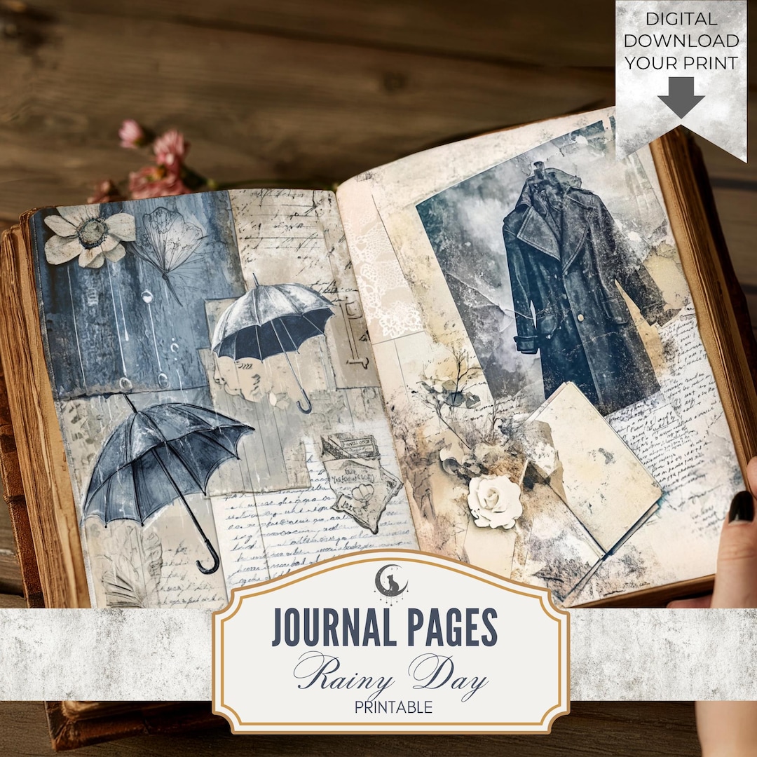 Rainy Day Junk Journal Pages Set of 10 Printable 300 DPI Digital Papers ...