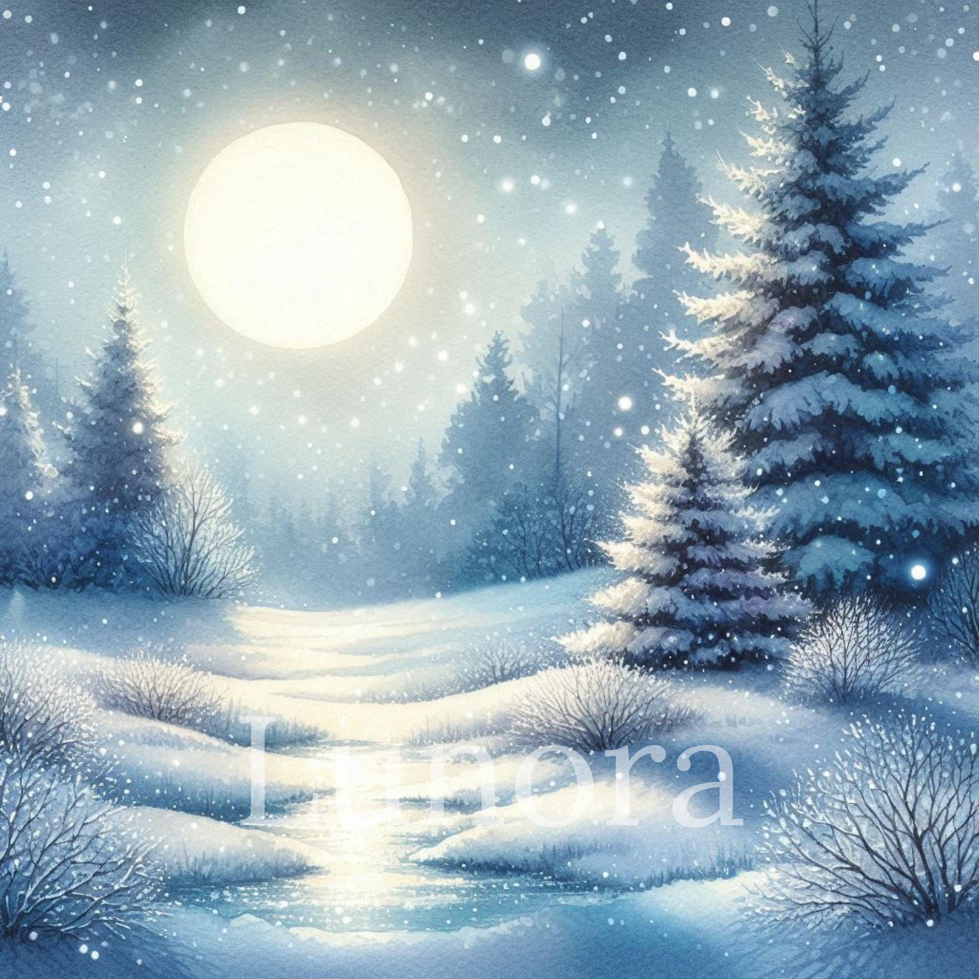 Watercolor Winter Snow Digital Paper Snowy Forest Background Fantasy ...