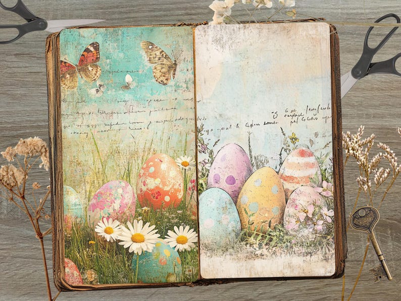 Easter Bunny Egg Junk Journal Page JPG Whimsical Spring Collage Cute ...
