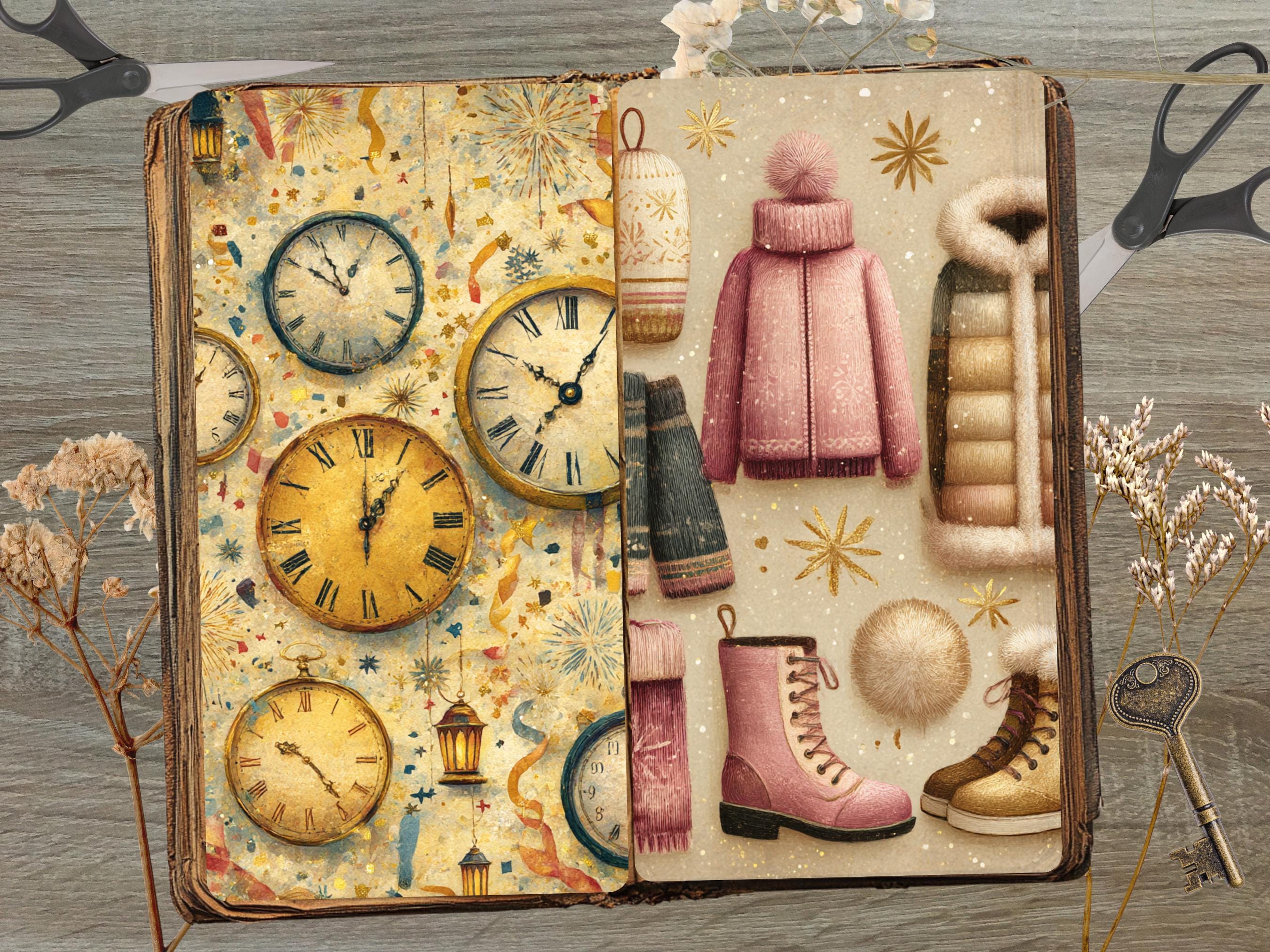 New Year Girl Whimsical Junk Journal Page JPG, Festive Celebration ...