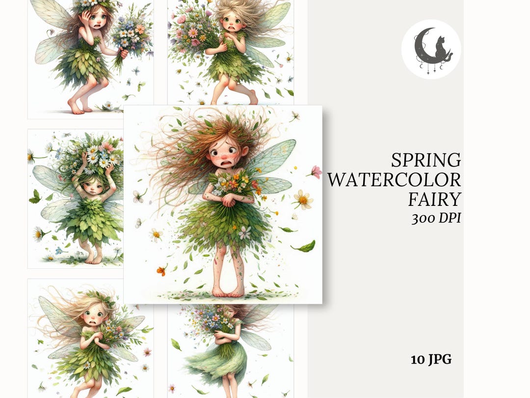 Quirky Watercolor Spring Fairy Clipart Set of 10 High Quality 300 DPI ...