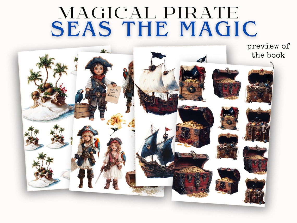 Magical Little Pirate Ephemera Bundle Digital Collage Book Whimsical ...