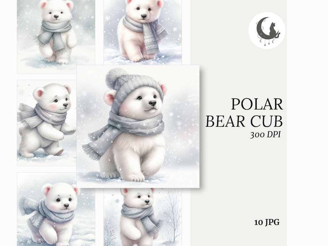 Polar Bear Cub Watercolor Whimsical Ephemera Woodland Animal Junk ...