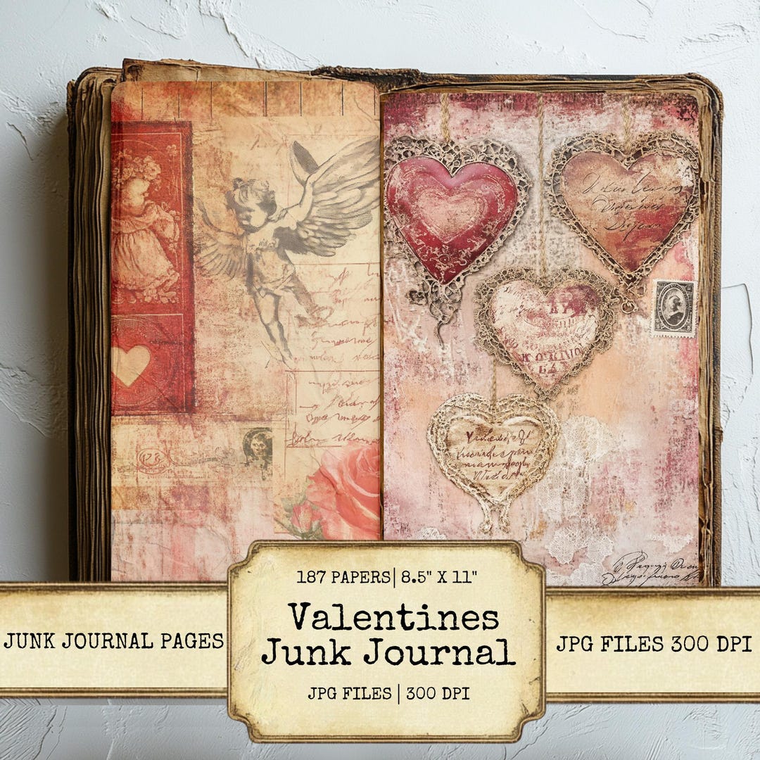Valentine's Day Junk Journal Kit Digital Paper Craft Collage Sheet for ...