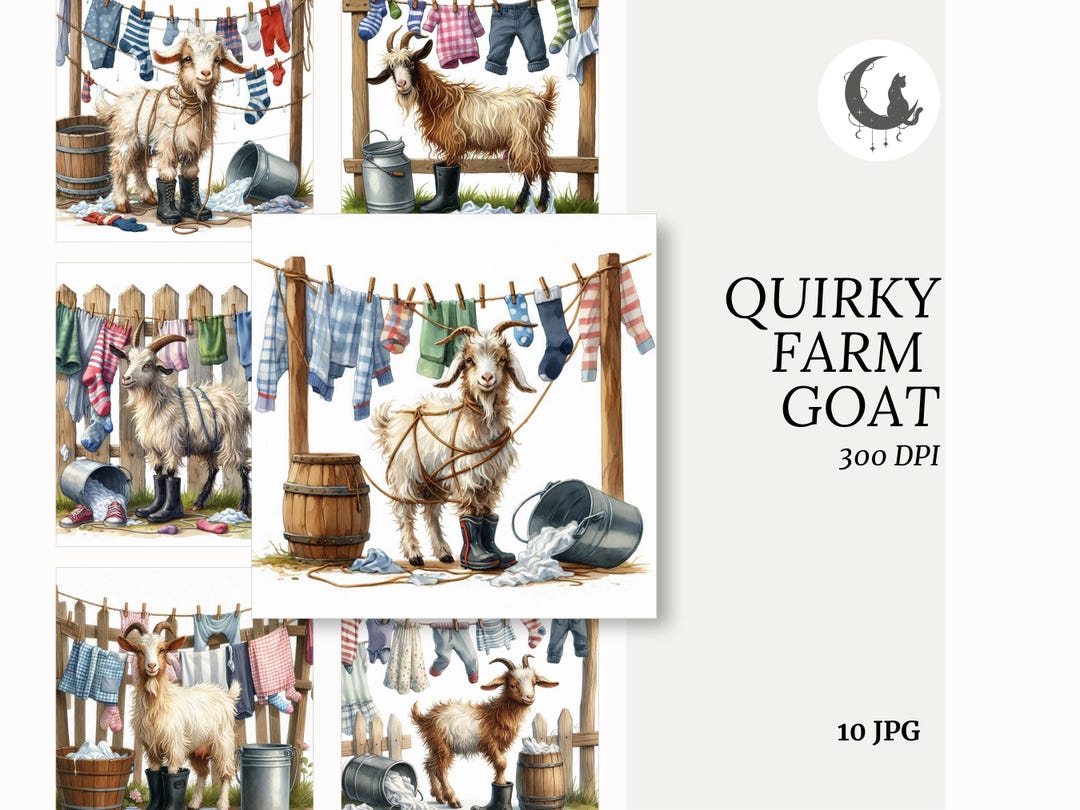Funny Farm Goat Clipart Set of 10 Silly Watercolor Jpgs High Quality ...