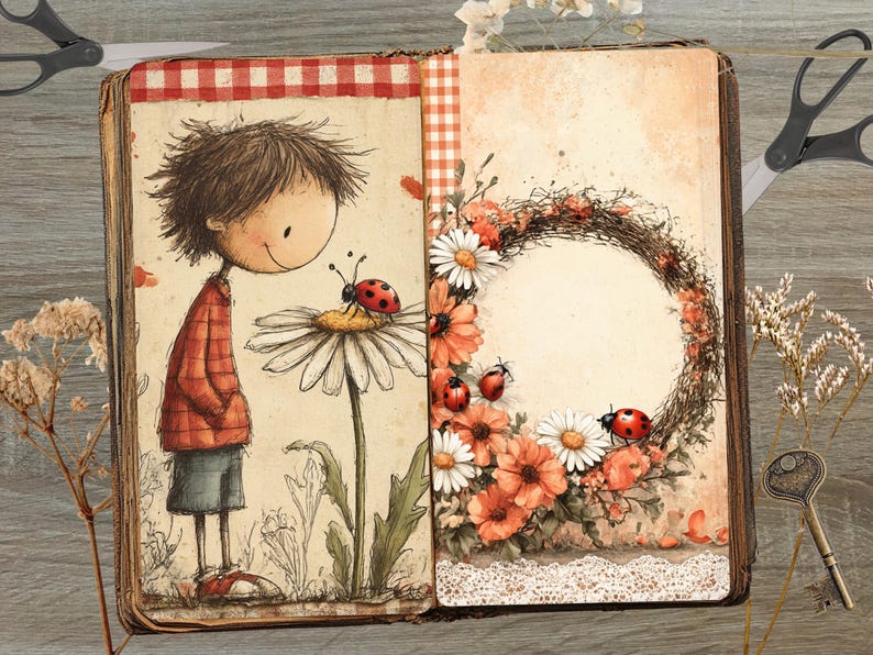 Quirky Ladybug Junk Journal Page JPG Whimsical Cottagecore Collage ...