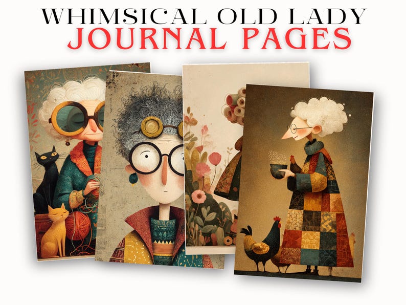 Whimsical Old Lady Junk Journal Pages, Quirky Ephemera, Rustic ...