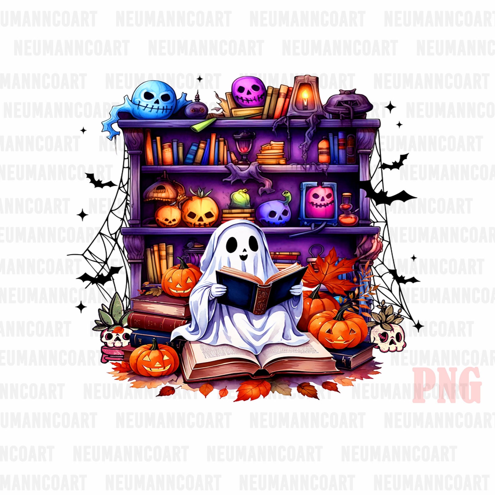 Ghost Reading Book Png, Halloween Bookshelf Png, Ghostly Bookish Png ...