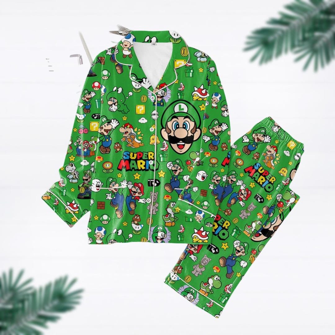 Luigi Pajamas Set, Super Mario Shirt, Mario Matching Pajamas Set, Mario ...