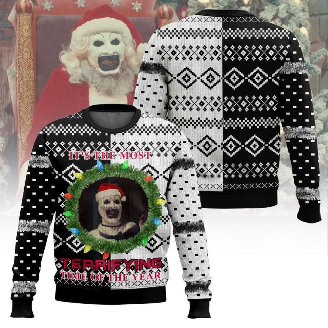 Christmas Terrifier Santa Hat Ugly Sweater, Scary Clown Sweatshirt ...