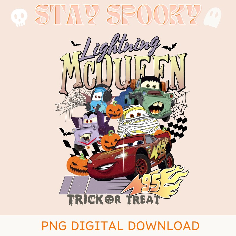 Retro Lightning Mcqueen Halloween Png, Happy Halloween Cars Png, Spooky ...
