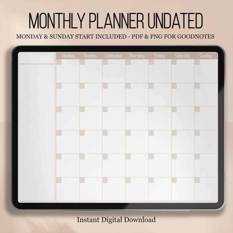 Simple Digital Monthly Planner, Undated Monthly Calendar, Undated ...