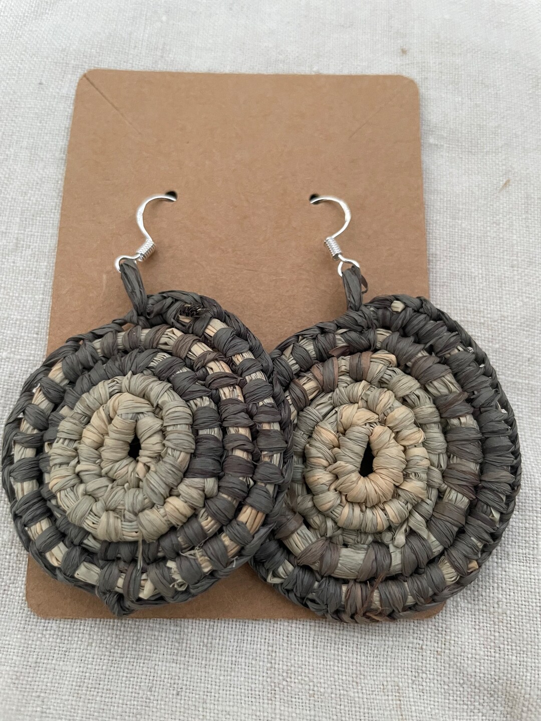Dark Grey and Inner Circle Light Grey Handmade Woven Earrings, Sterling ...