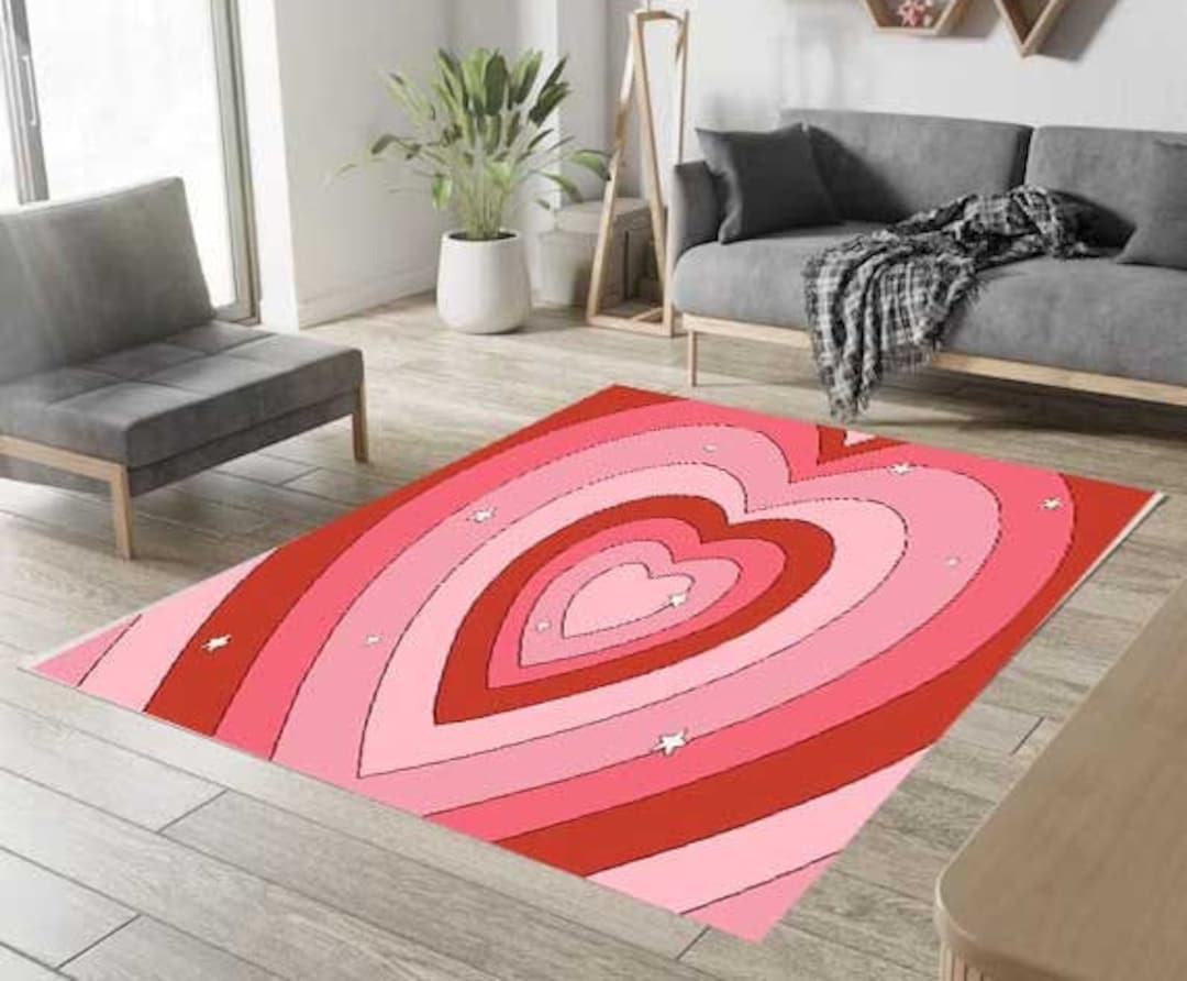 Pink Heart Rug, Love Rug, Valentine's Day Rug, Custom Love Rug, Retro ...