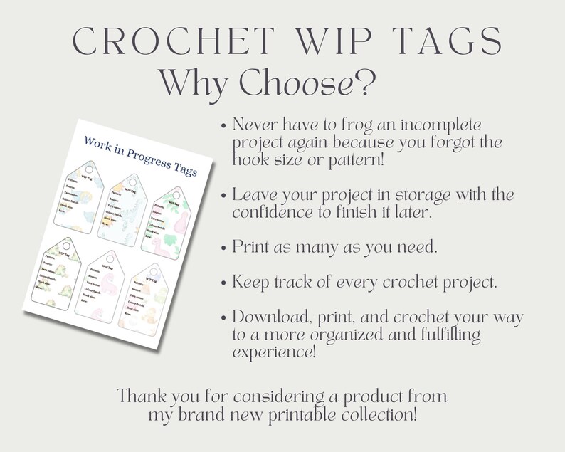 Printable Crochet Project Tags, Dinosaur Design (PDF) - Etsy