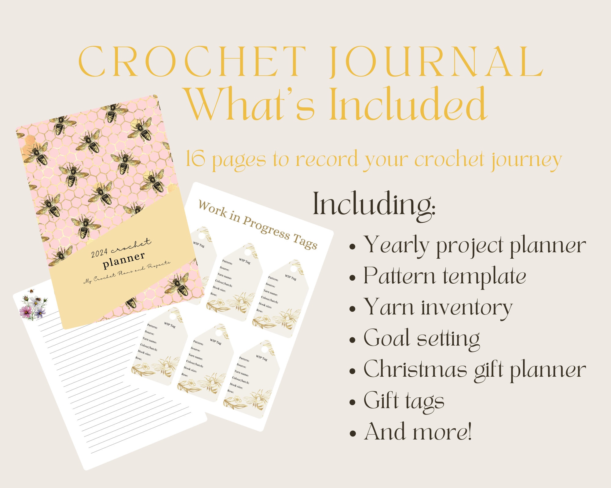 2024 Printable Crochet Project Planner, Crochet Journal, Crochet ...