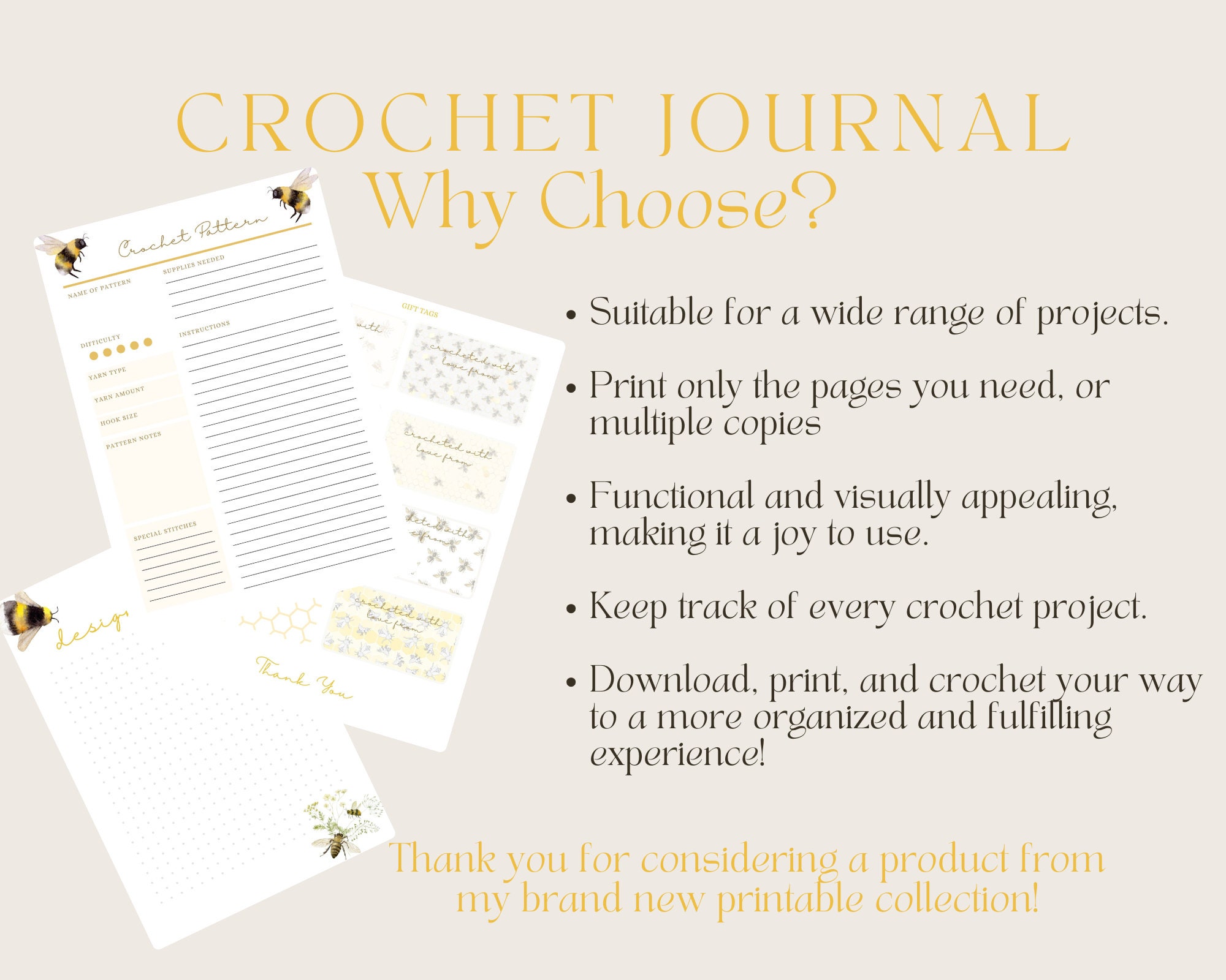 2024 Printable Crochet Project Planner, Crochet Journal, Crochet ...