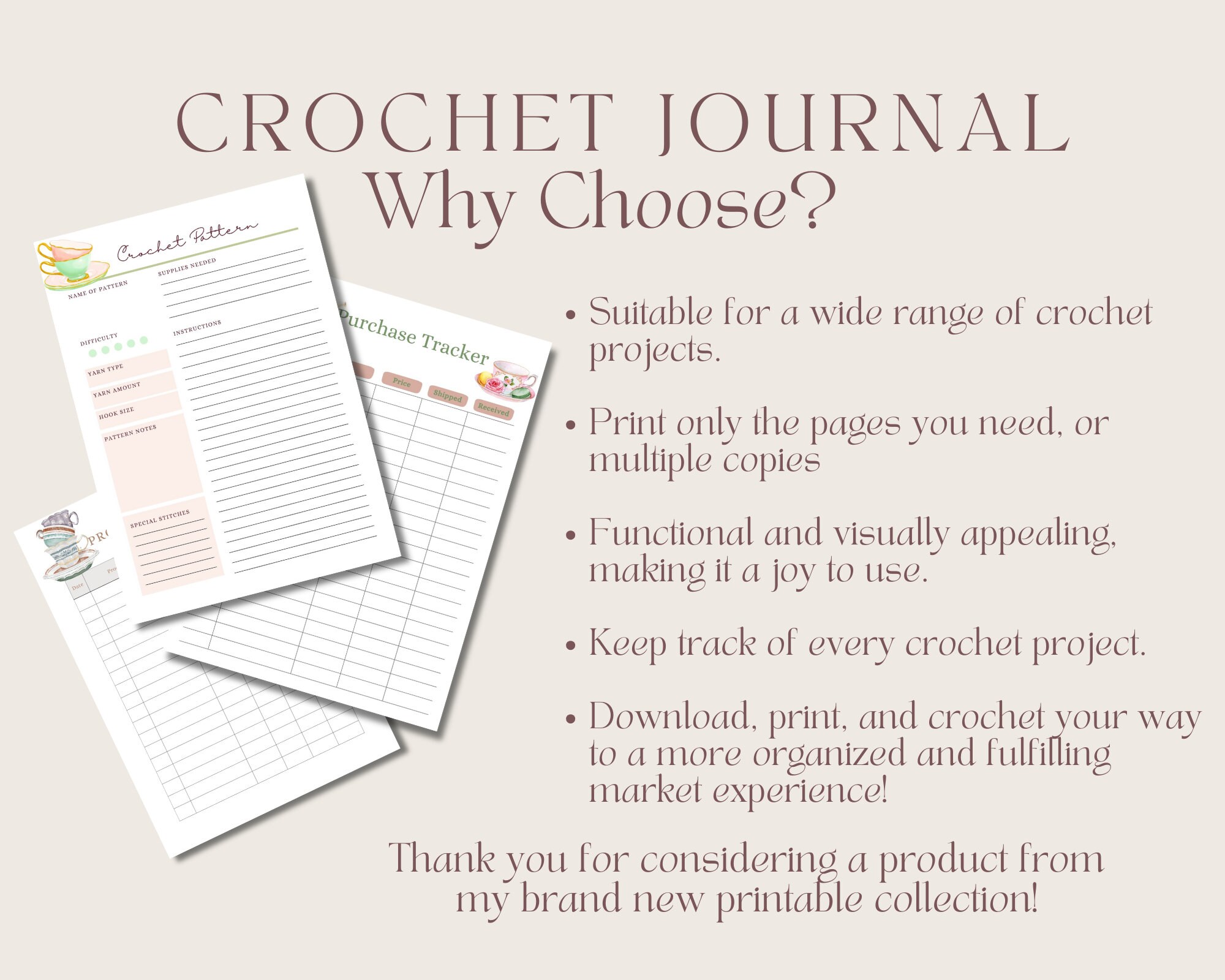 2024 Printable Crochet Project Planner, Crochet Journal, Crochet ...