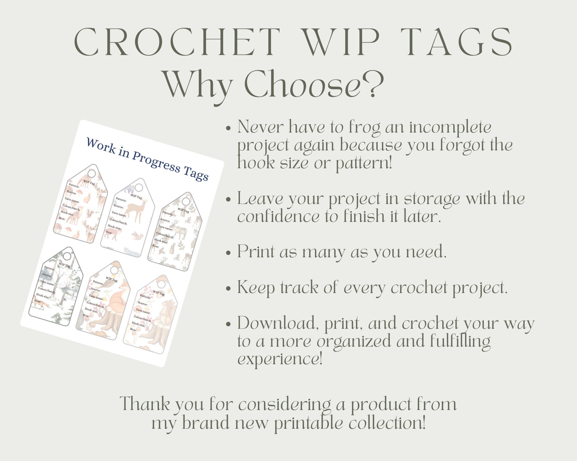 Printable Crochet Work in Progress Tags, Crochet Work in Progress Tags ...