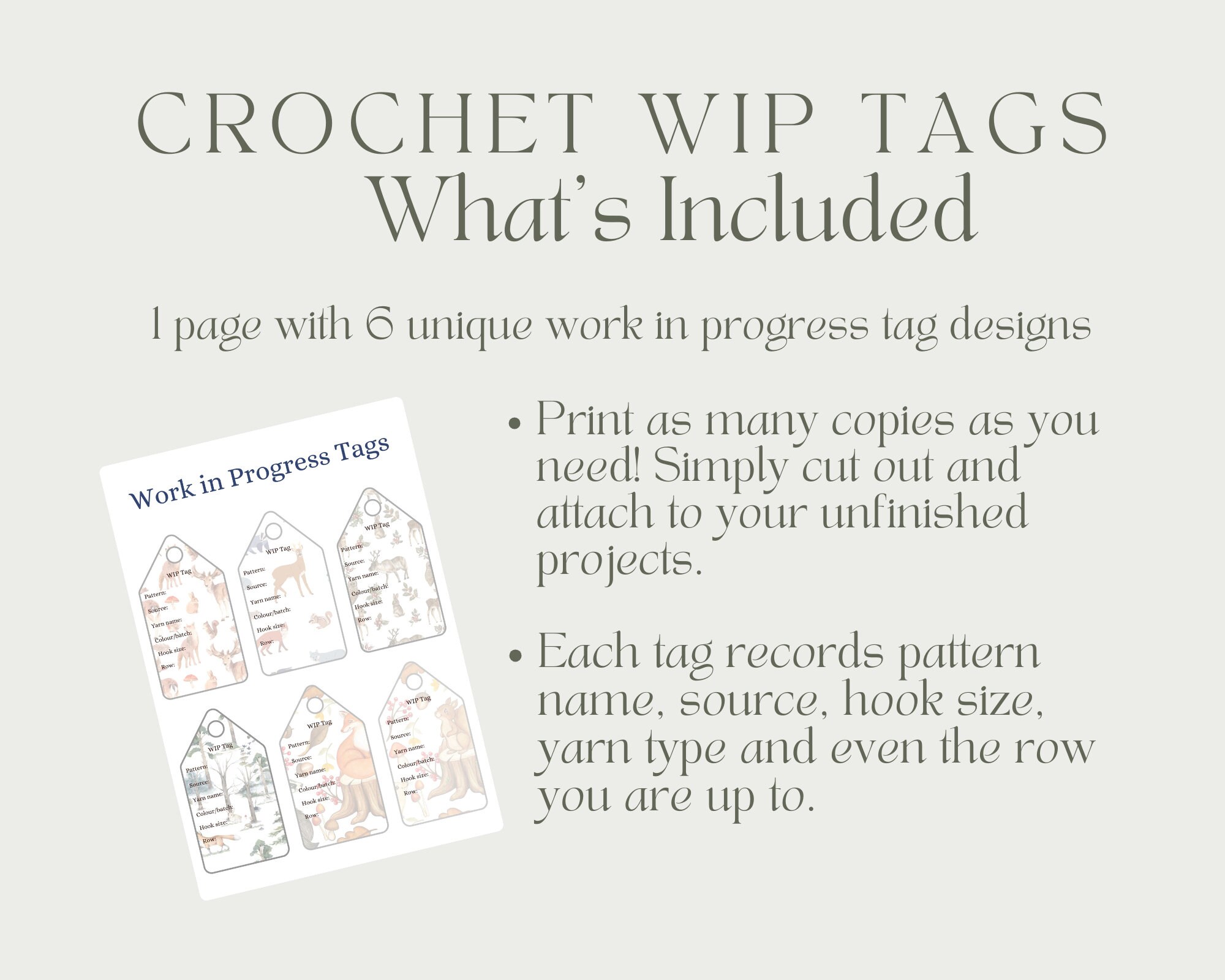 Printable Crochet Work in Progress Tags, Crochet Work in Progress Tags ...