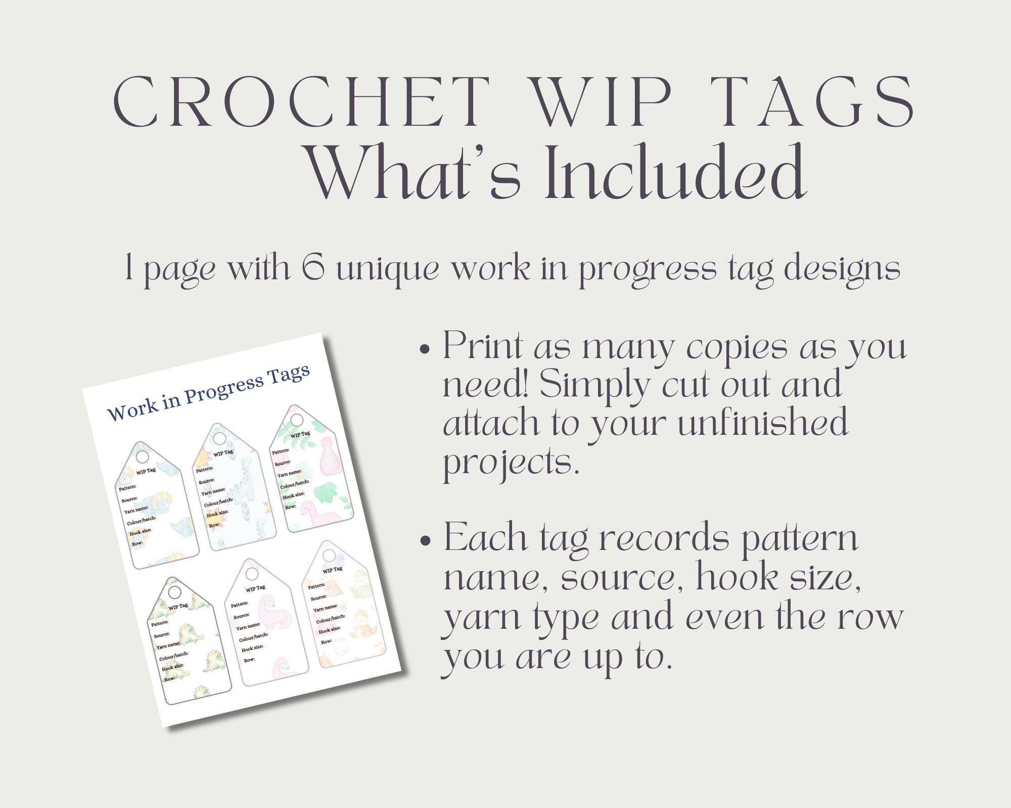 Printable Crochet Work in Progress Tags, Crochet Work in Progress Tags ...
