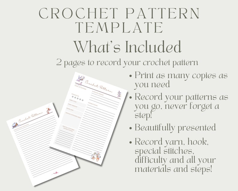 Printable Crochet Pattern Planner Template, Crochet Pattern Template ...