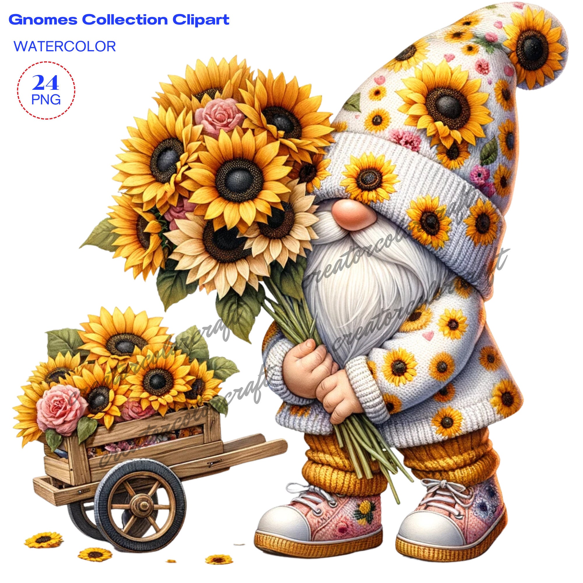 Sunflower Gnome Clipart, Bundle Png, Garden Clipart, Spring Gnome Png ...