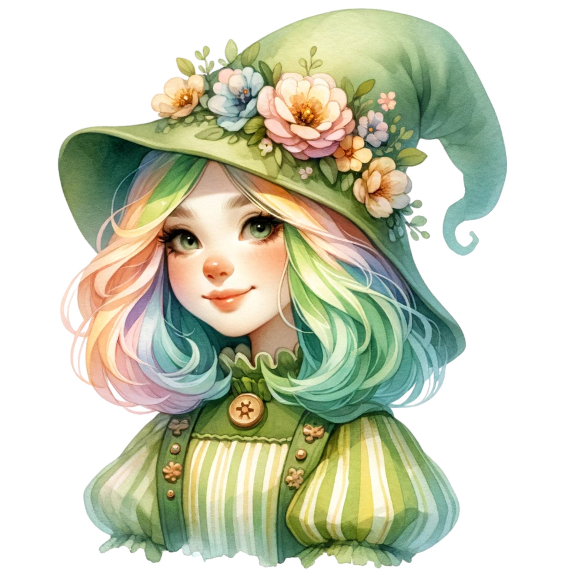 Girl Gnome Clipart, Gnome Clip Art, Spring Floral Watercolor Clipart ...