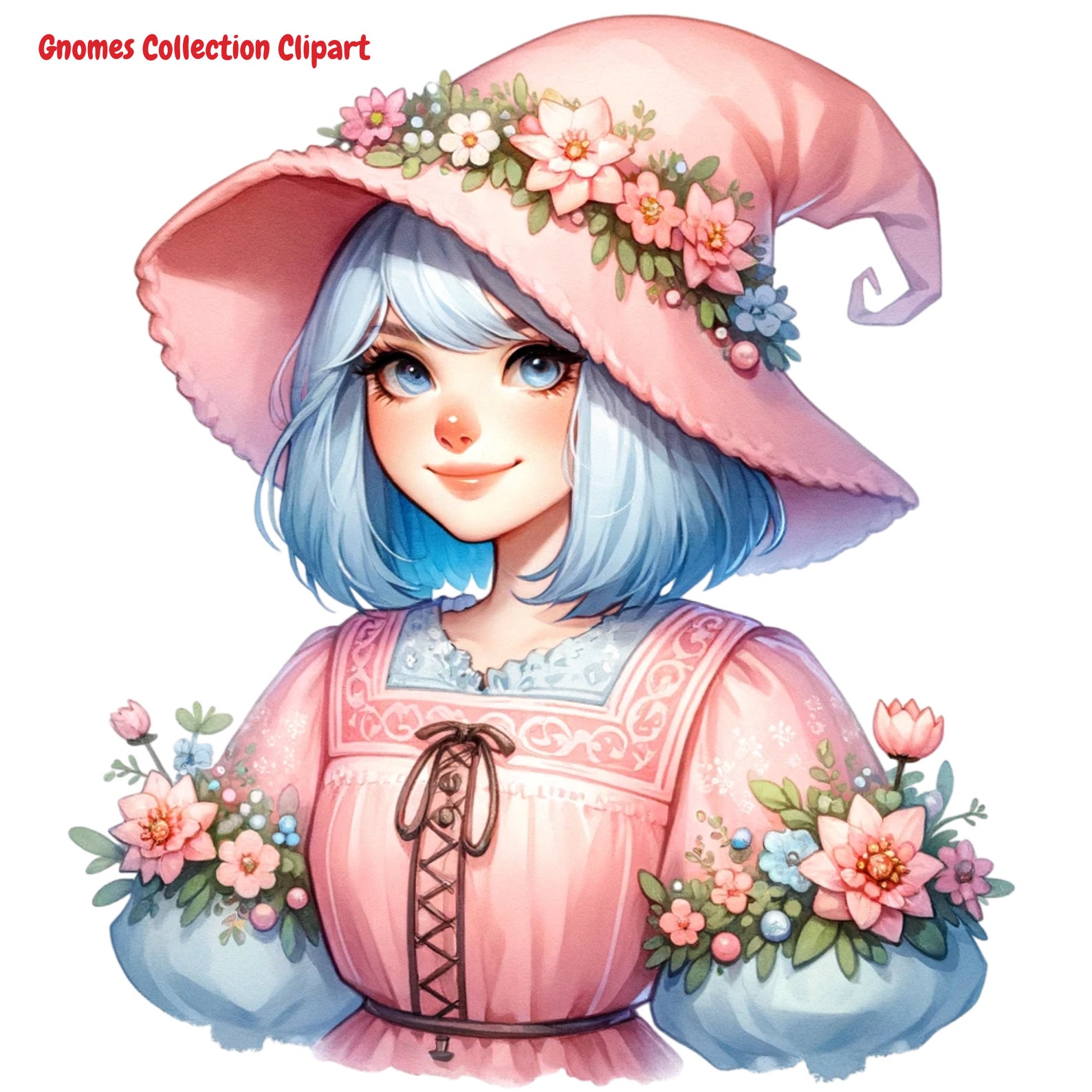 Girl Gnome Clipart, Gnome Clip Art, Spring Floral Watercolor Clipart ...