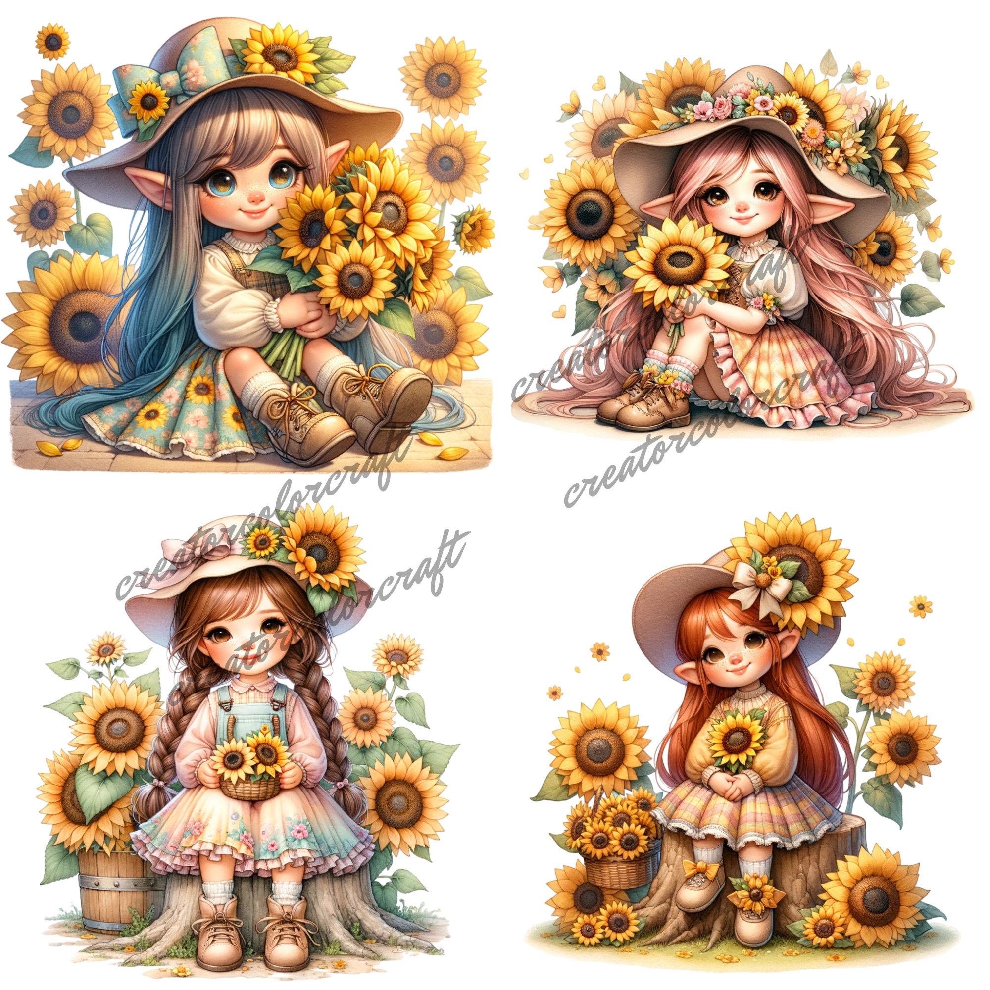 Sunflower Gnome Clipart, Bundle Png, Garden Clipart, Spring Gnome Png ...