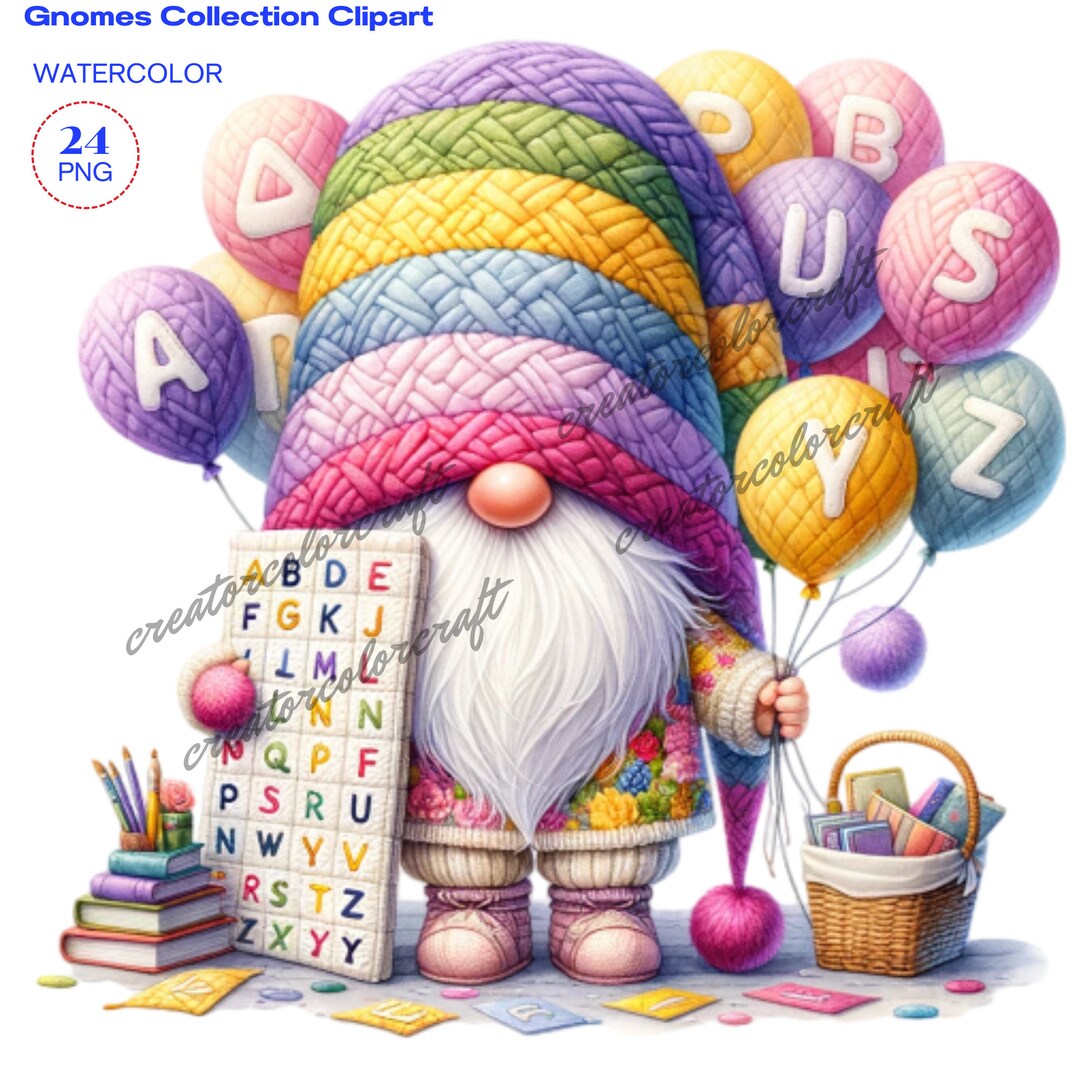 Teacher Gnome, Back to School Gnome, Watercolor Graduation Gnome ...