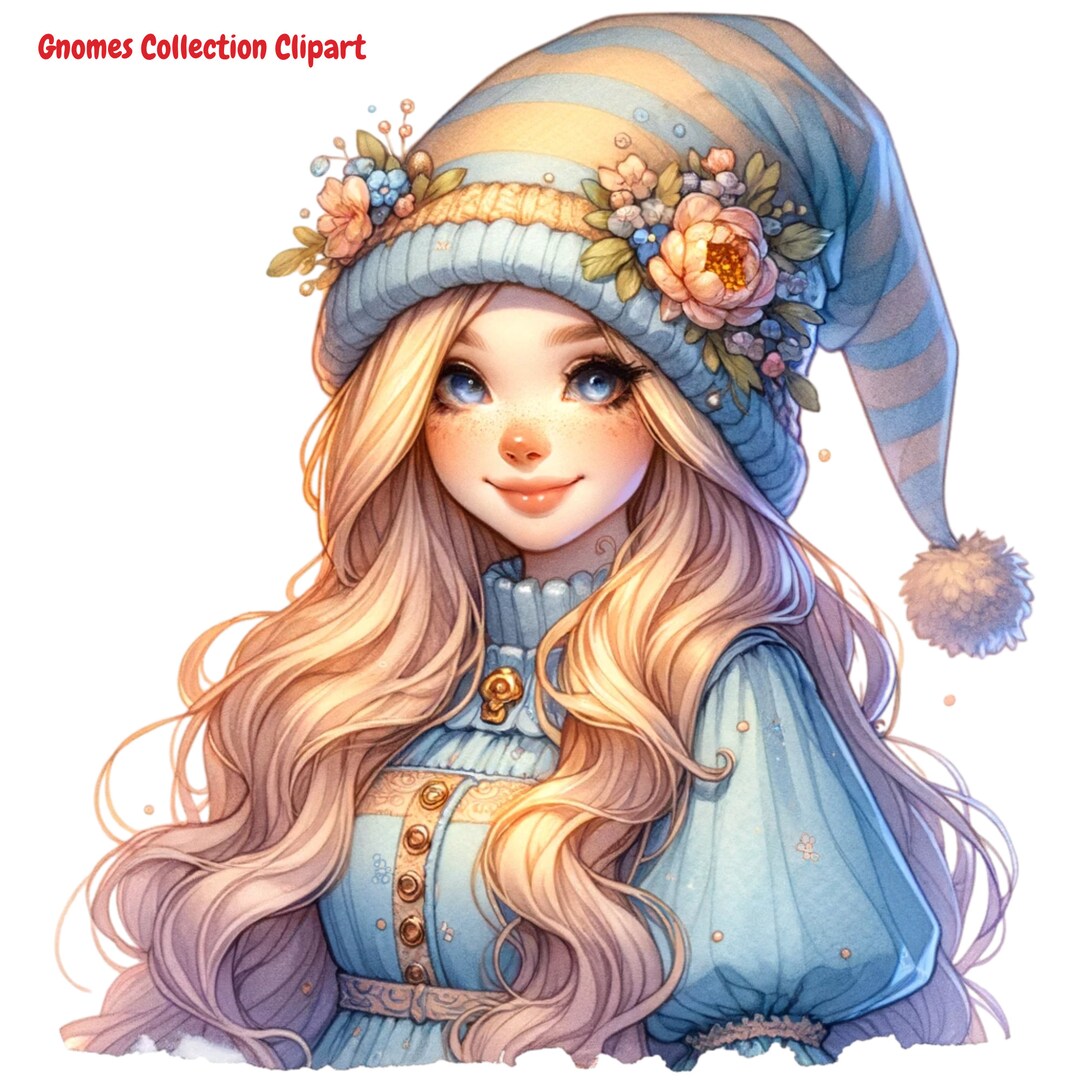 Girl Gnome Clipart, Gnome Clip Art, Spring Floral Watercolor Clipart ...
