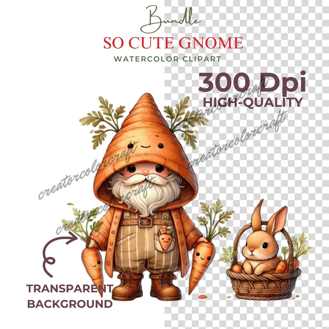 Rabbit Lover Gnome Clipart, Digital Download,animal Farm Gnome,easter ...