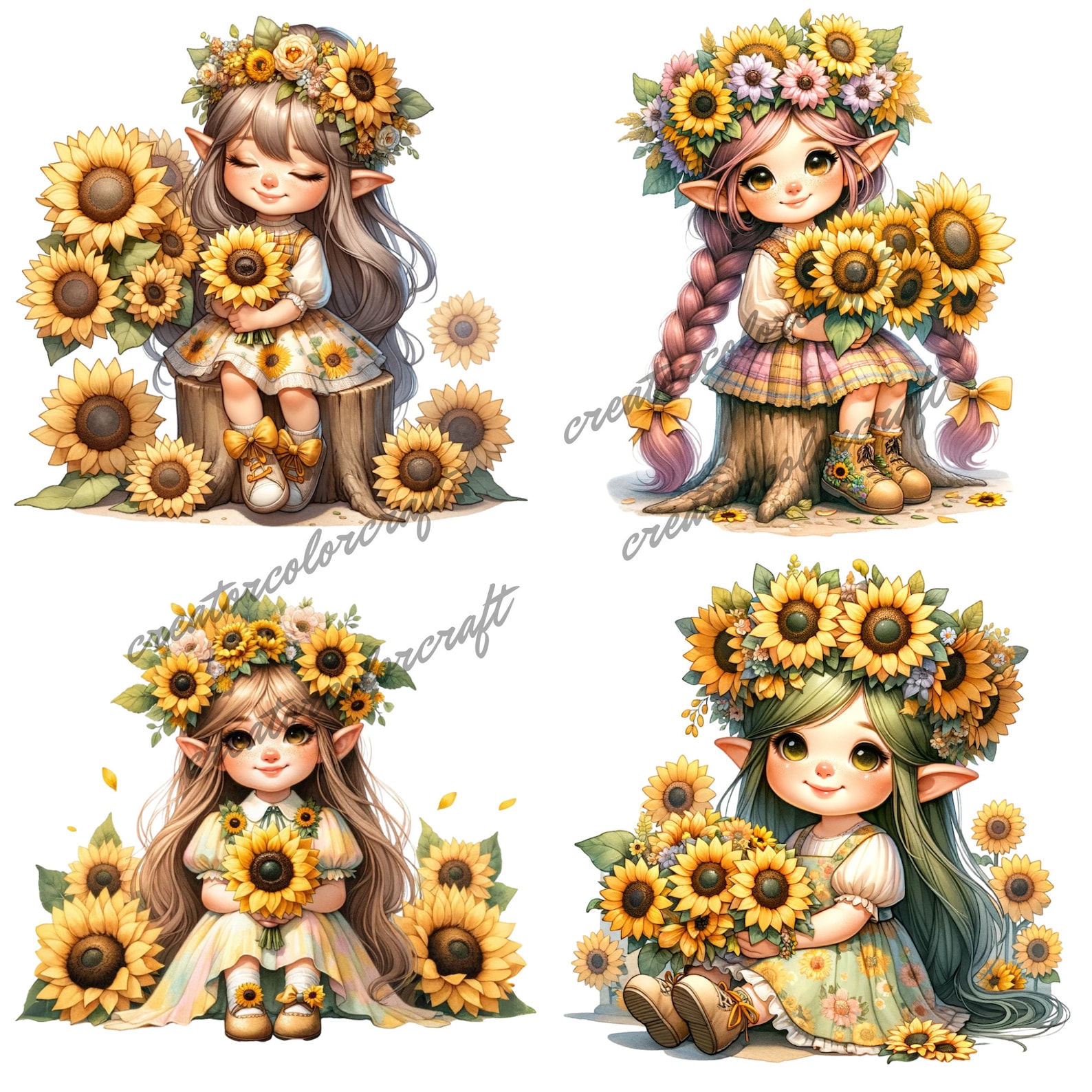 Sunflower Gnome Clipart, Bundle Png, Garden Clipart, Spring Gnome Png ...