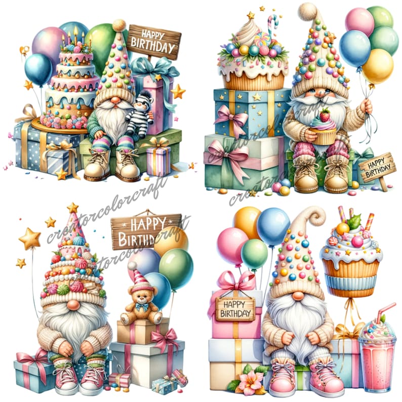 Birthday Gnome Clipart, Happy Birthday Gnome, Junk Journal, Card Making ...