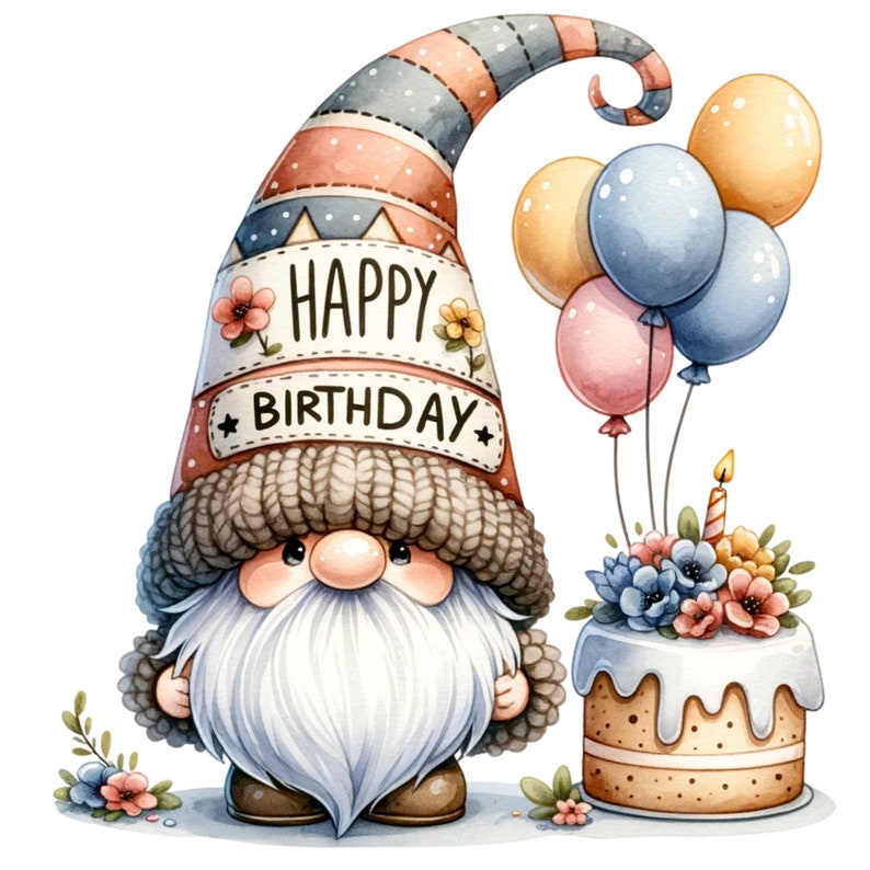 Birthday Gnome Watercolor Clipart, 12 PNG Images (digital) - Etsy Canada