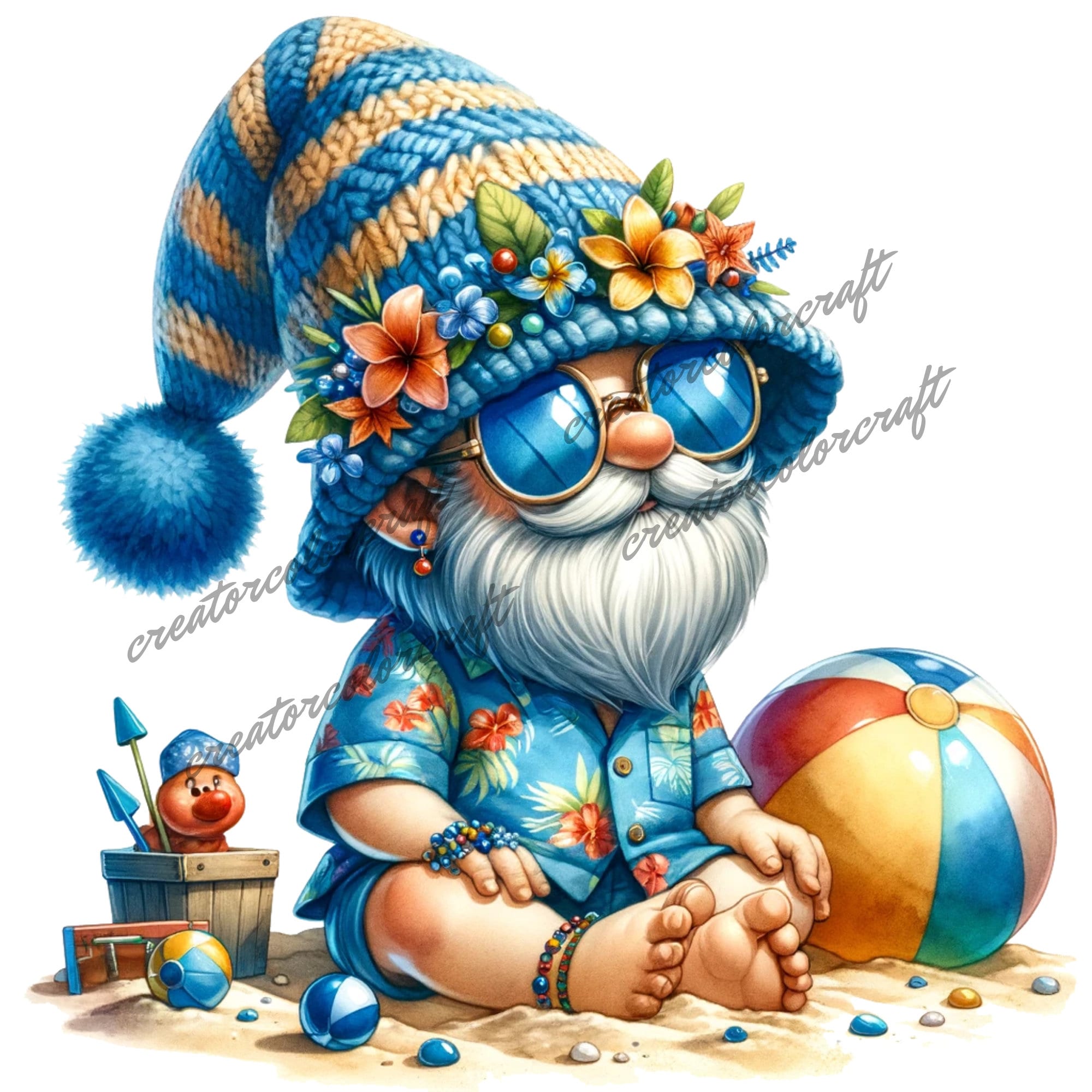 Summer Beach Gnome Watercolor Clipart Png, Sea Summer Gnome, Nature ...