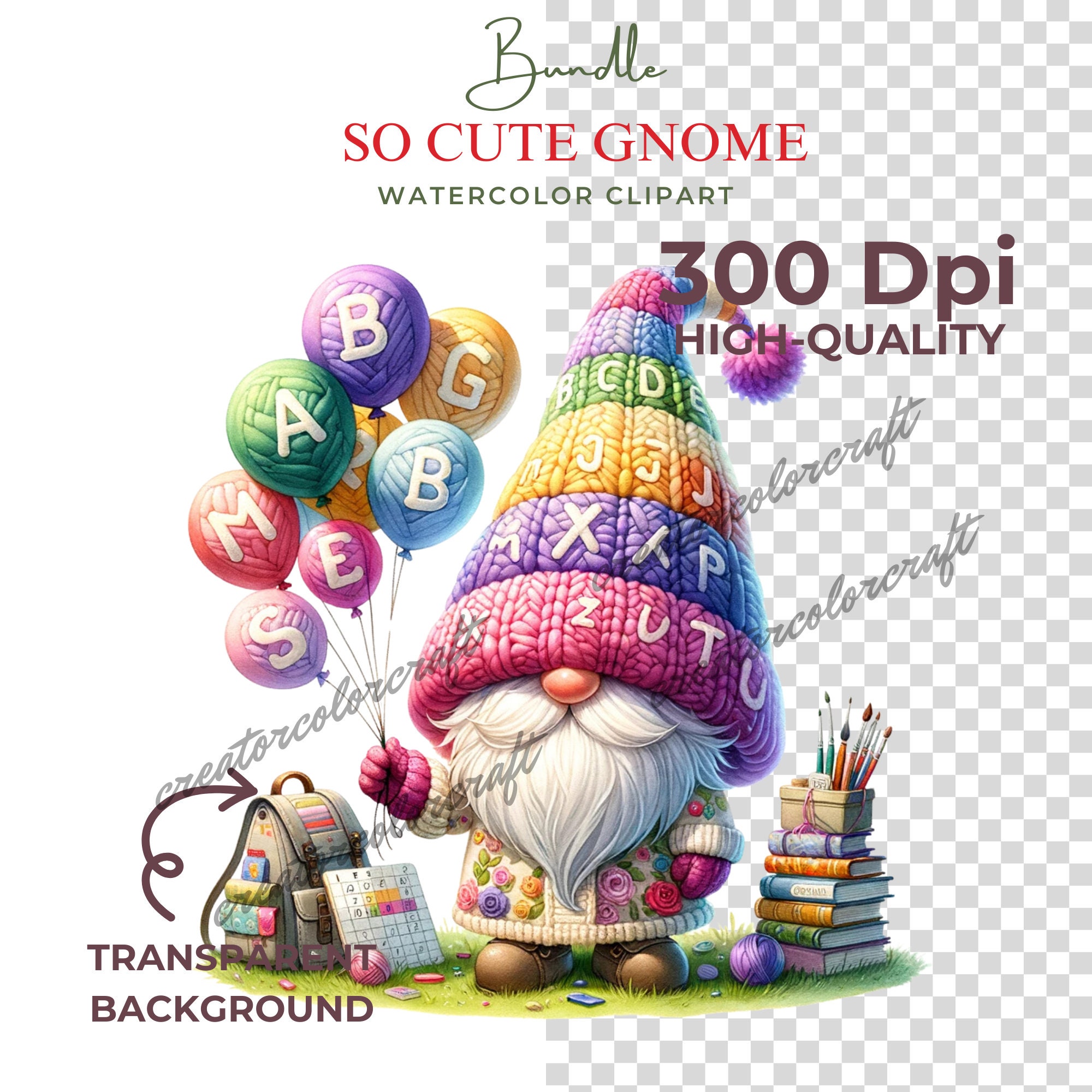 Teacher Gnome, Back to School Gnome, Watercolor Graduation Gnome ...