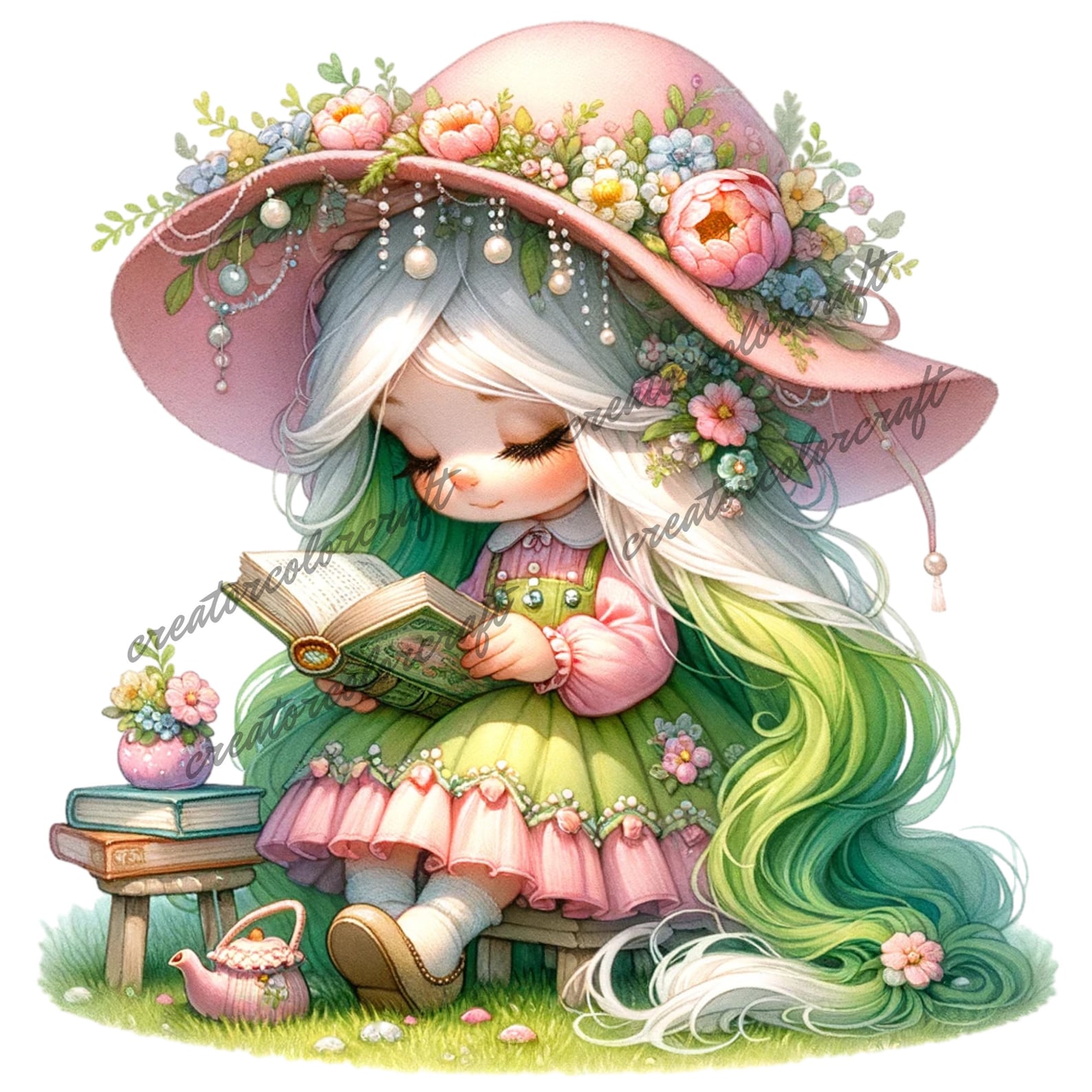Reading Clipart, Cute Gnomes Clipart, Read Book Clipart, Girl Gnome ...