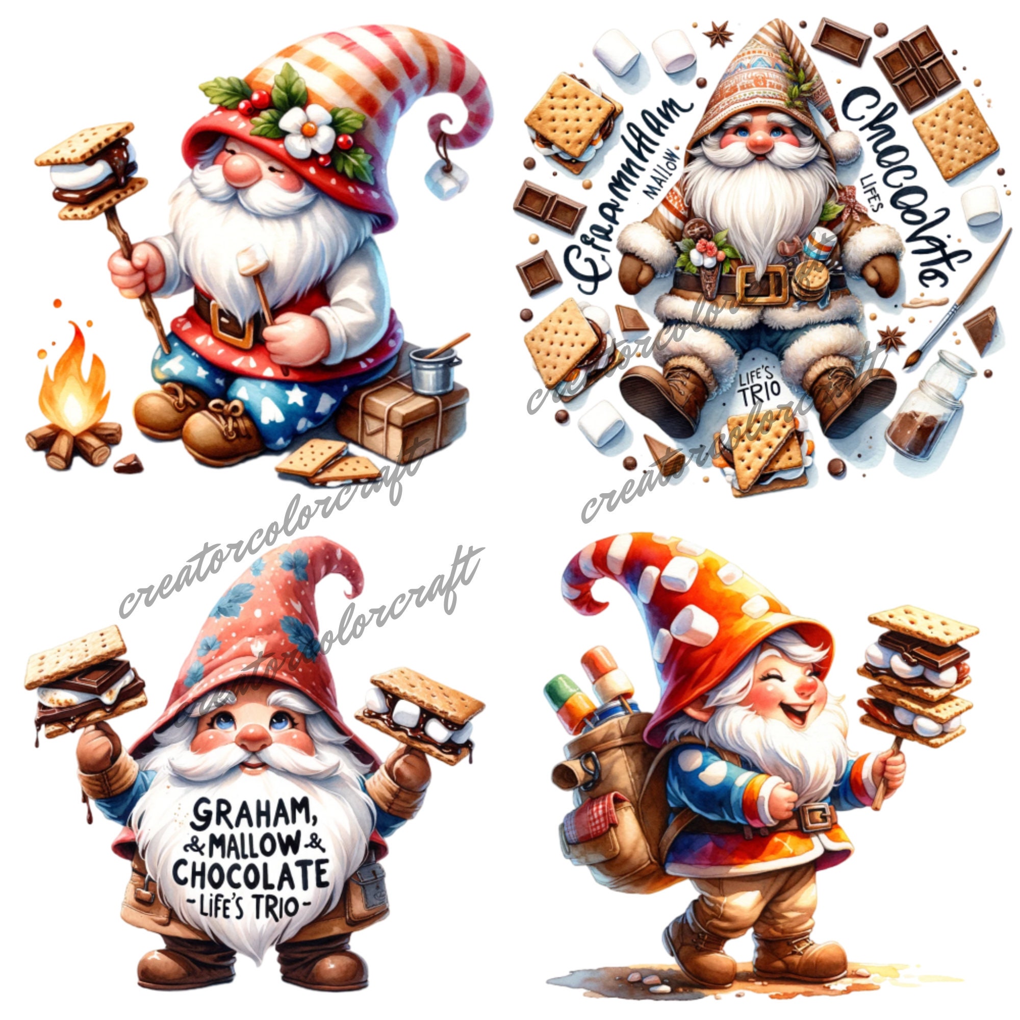 Watercolor S'mores Gnomes, Smores Png, Marshmallow Gnome, Cute Gnomes ...