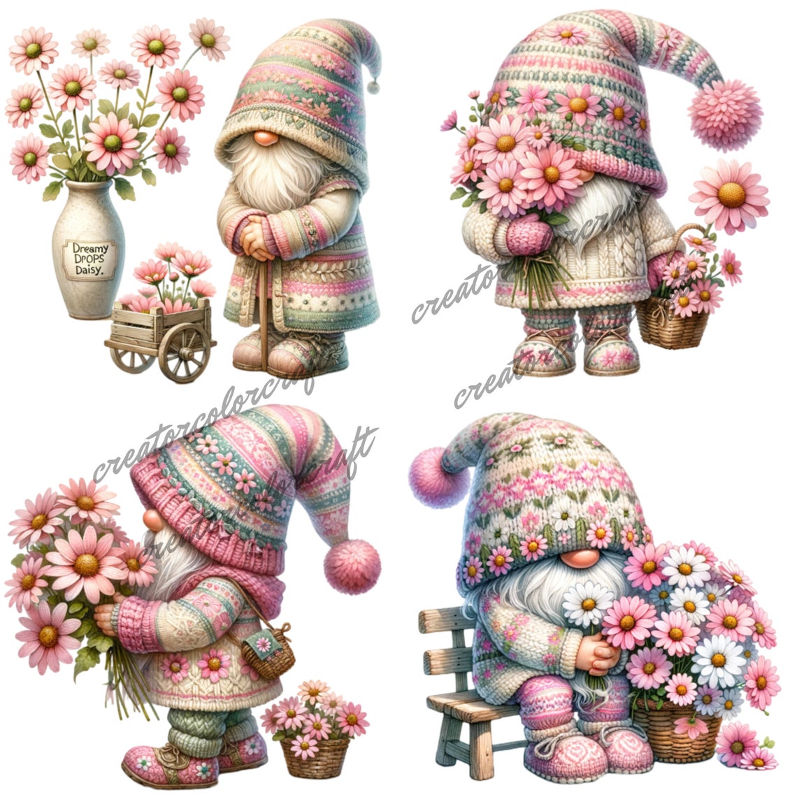 Daisy Gnome Clipart, Bundle Png, Garden Clipart, Spring Gnome Png ...