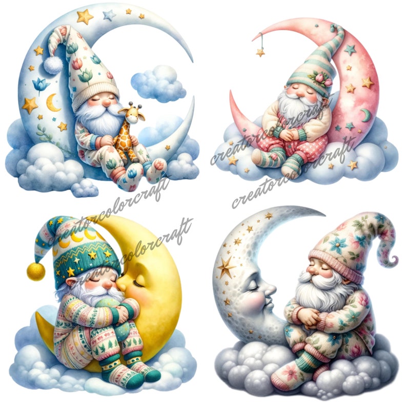 Sleeping Gnome Clipart, Gnome Clip Art PNG Watercolor, Junk Journal, Card Making Gift Tag ...